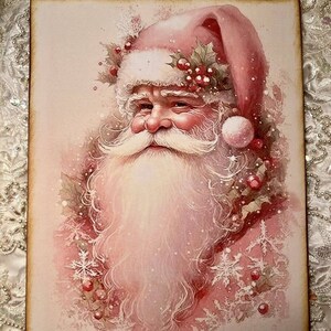 Shabby Chic Pink Santa Christmas Victorian Cottage Handcrafted Plaque ...