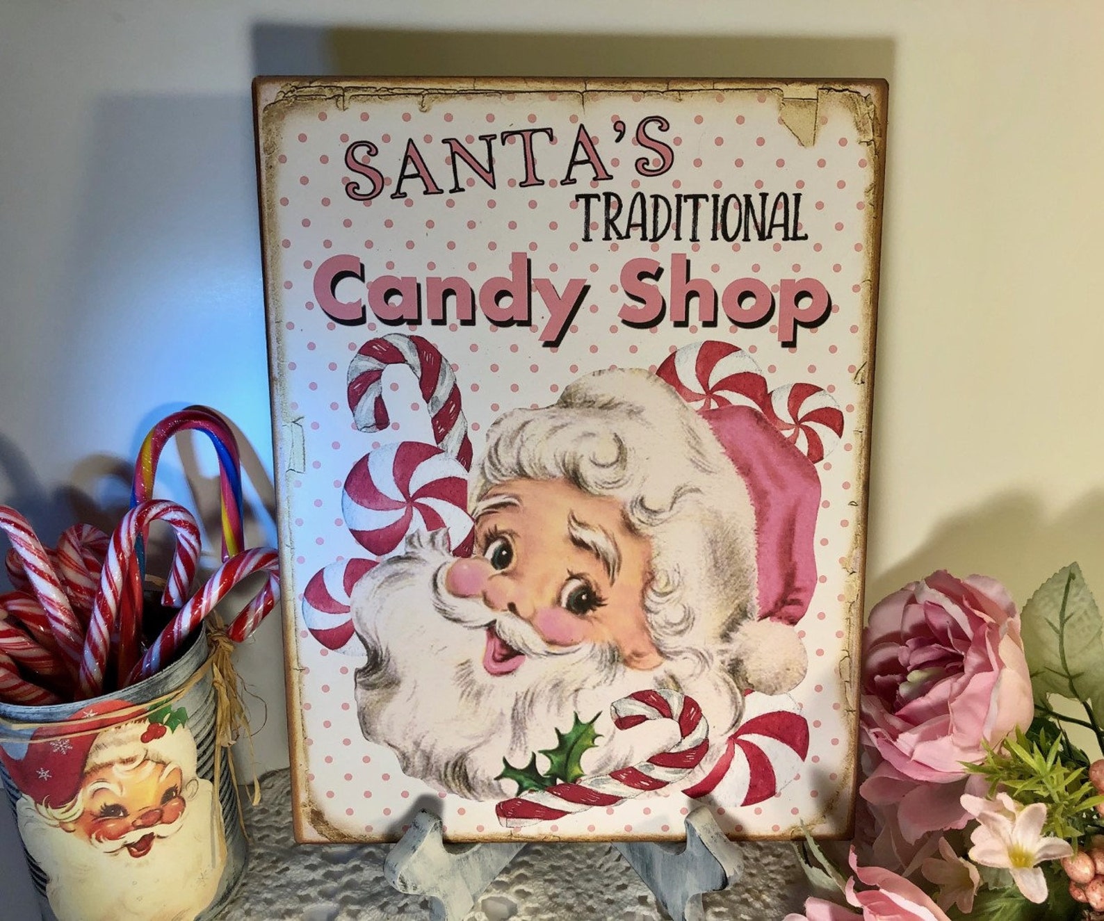 Santa's Candy Shop, Pink Christmas, RETRO Handcrafted Plaque / Sign - Etsy