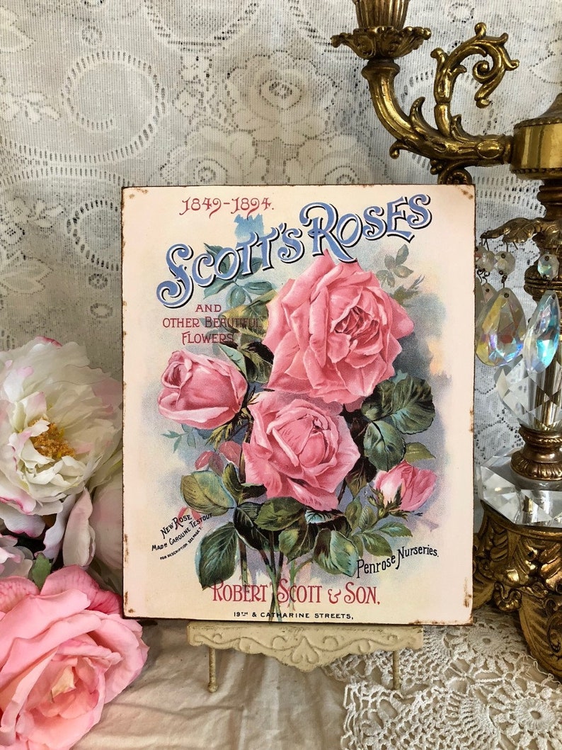 Shabby Chic Sign, Vintage Style Print, Scott's Roses, Handcrafted ...
