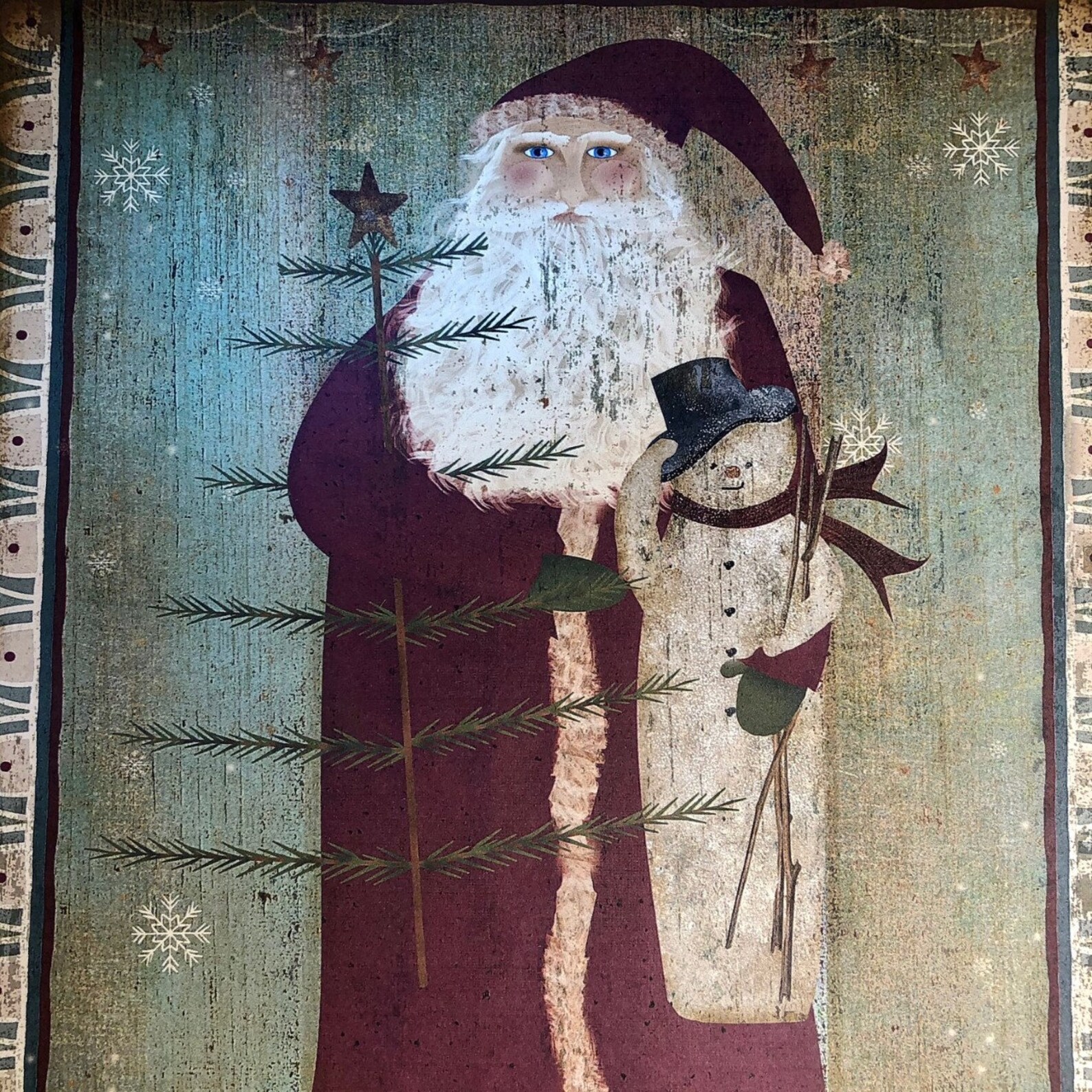 Handmade Folk Art Primitive Christmas Santa Claus With Snowman ...