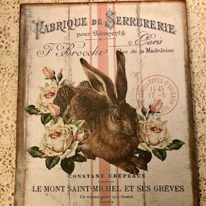 Brown Rabbit, French Script, Fabrique, Shabby Chic Sign / Plaque - Etsy