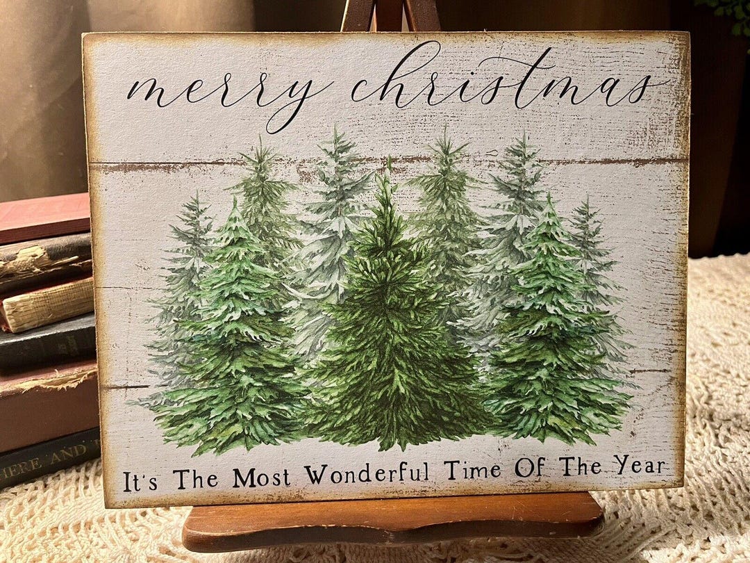 Merry Christmas, Winter Trees, Primitive Handcrafted Plaque / Sign - Etsy