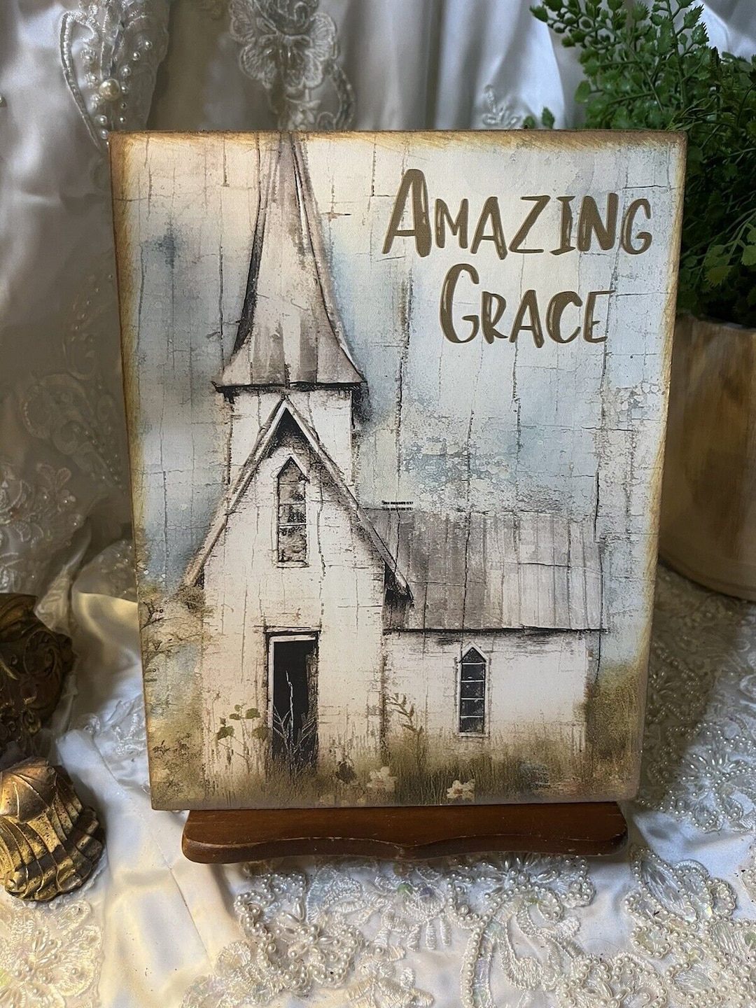 Church Chapel, Primitive Folk Art, AMAZING GRACE Handcrafted Plaque ...