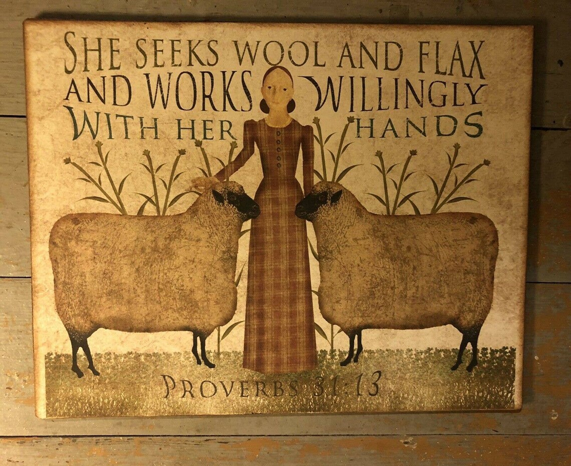 Handmade Primitive Sheep Wool & Flax Folk Art Plaque / Sign A - Etsy