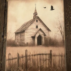 Church, Peaceful Primitive Folk Art, Sepia Handcrafted Plaque / Sign - Etsy