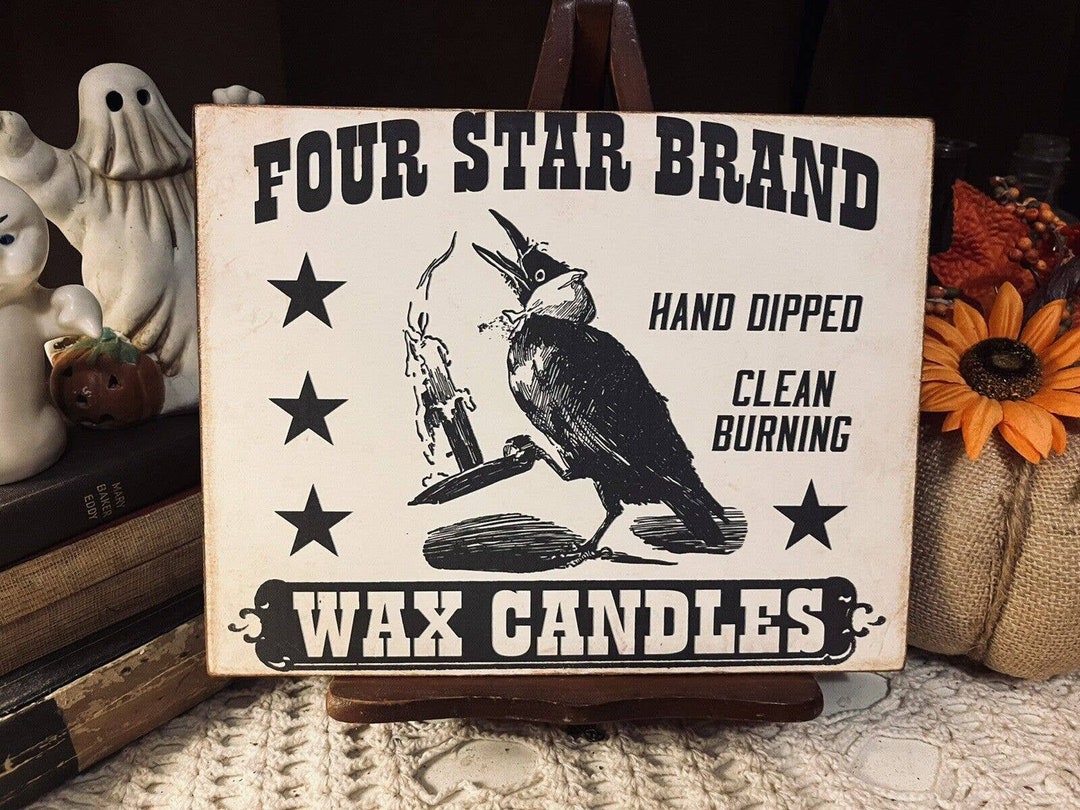 Four Star Brand Wax Candles, Crow, Primitive Handcrafted Plaque / Sign ...