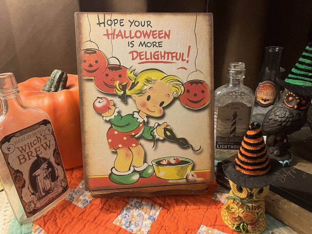 RETRO Halloween, Apple Bobbin', Handcrafted Plaque / Sign - Etsy