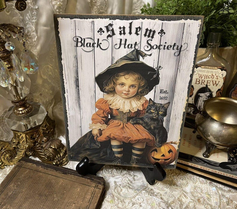 Little Witch Salem Black Hat Society Halloween Handcrafted Plaque ...