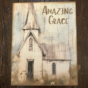Church Chapel, Primitive Folk Art, AMAZING GRACE Handcrafted Plaque ...
