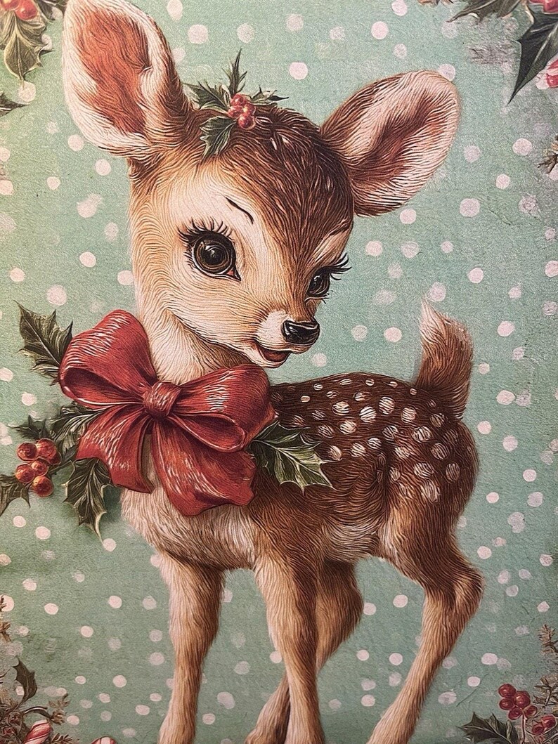 Retro Baby Deer, Peppermint, Kitschy Christmas Handcrafted Plaque ...