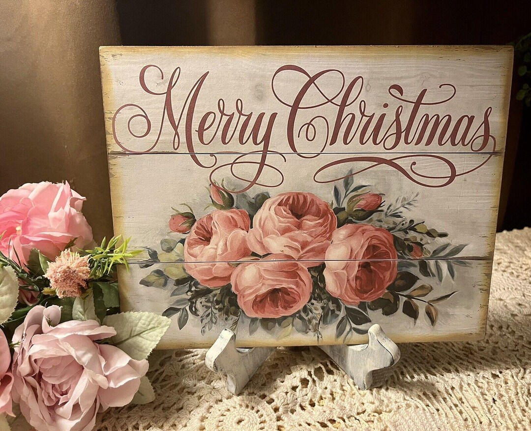 Shabby Chic Merry Christmas, Pink Roses, Handcrafted Plaque / Sign - Etsy