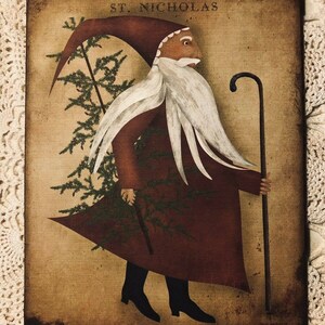 Handmade Primitive Folk Art St Nicholas Walking Santa Plaque / Sign #6 ...