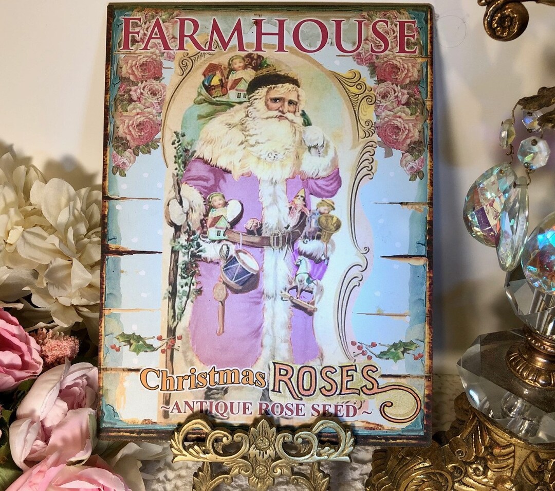 Farmhouse Pink Christmas Santa, Handcrafted Plaque / Sign - Etsy