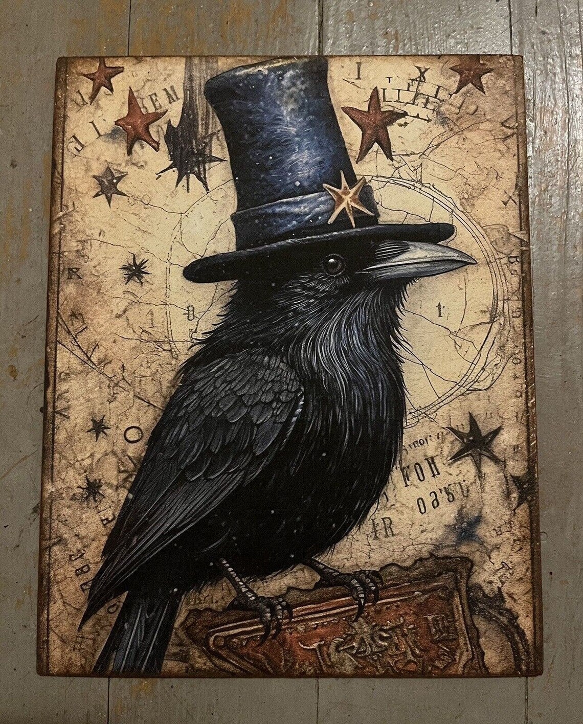 Crow Black Bird Raven Top Hat Gothic Folk Art Handcrafted Plaque / Sign ...