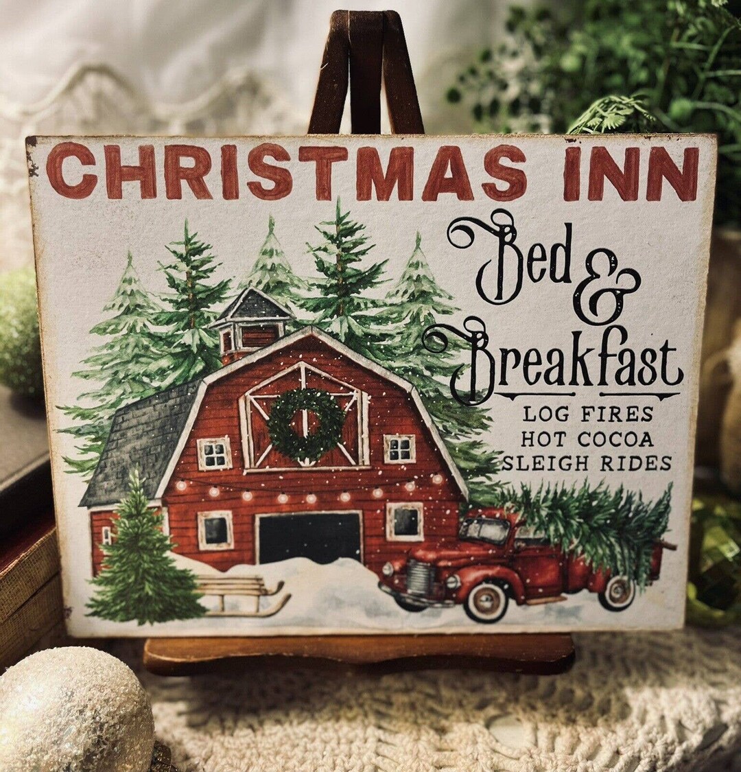 Christmas Inn, Red Barn, Truck, B & B, Farmhouse, Handcrafted Plaque ...