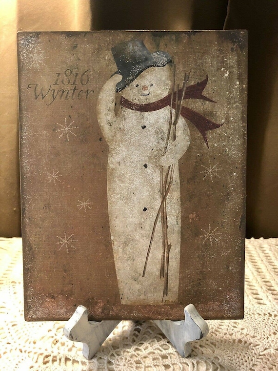 Handmade Primitive Snowman Folk Art Plaque / Sign WYNTER 1816 | Etsy