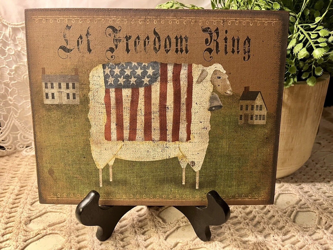 Prim Patriotic Sheep, Flag, Folk Art, Primitive, Handcrafted Plaque ...