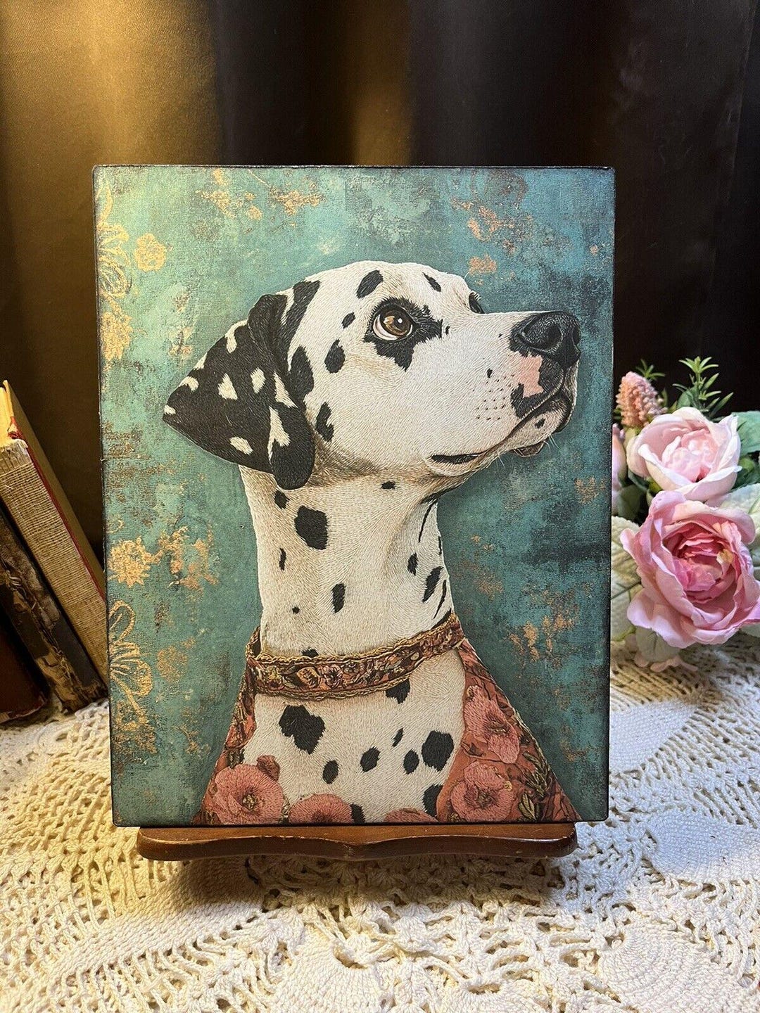 Pretty Puppy Dog With Flowers, Handcrafted Plaque #6 Dalmatian - Etsy