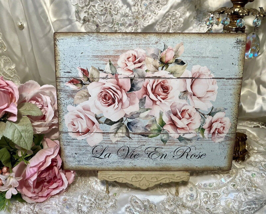 French Pink Roses Shabby Chic Handcrafted Plaque Sign - Etsy