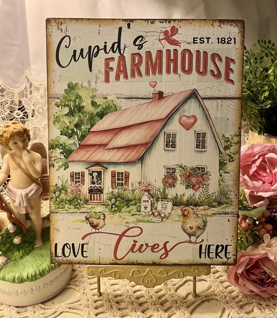 Cupid’s Farmhouse, Valentine Love Lives Here, Cottage, Handcrafted ...