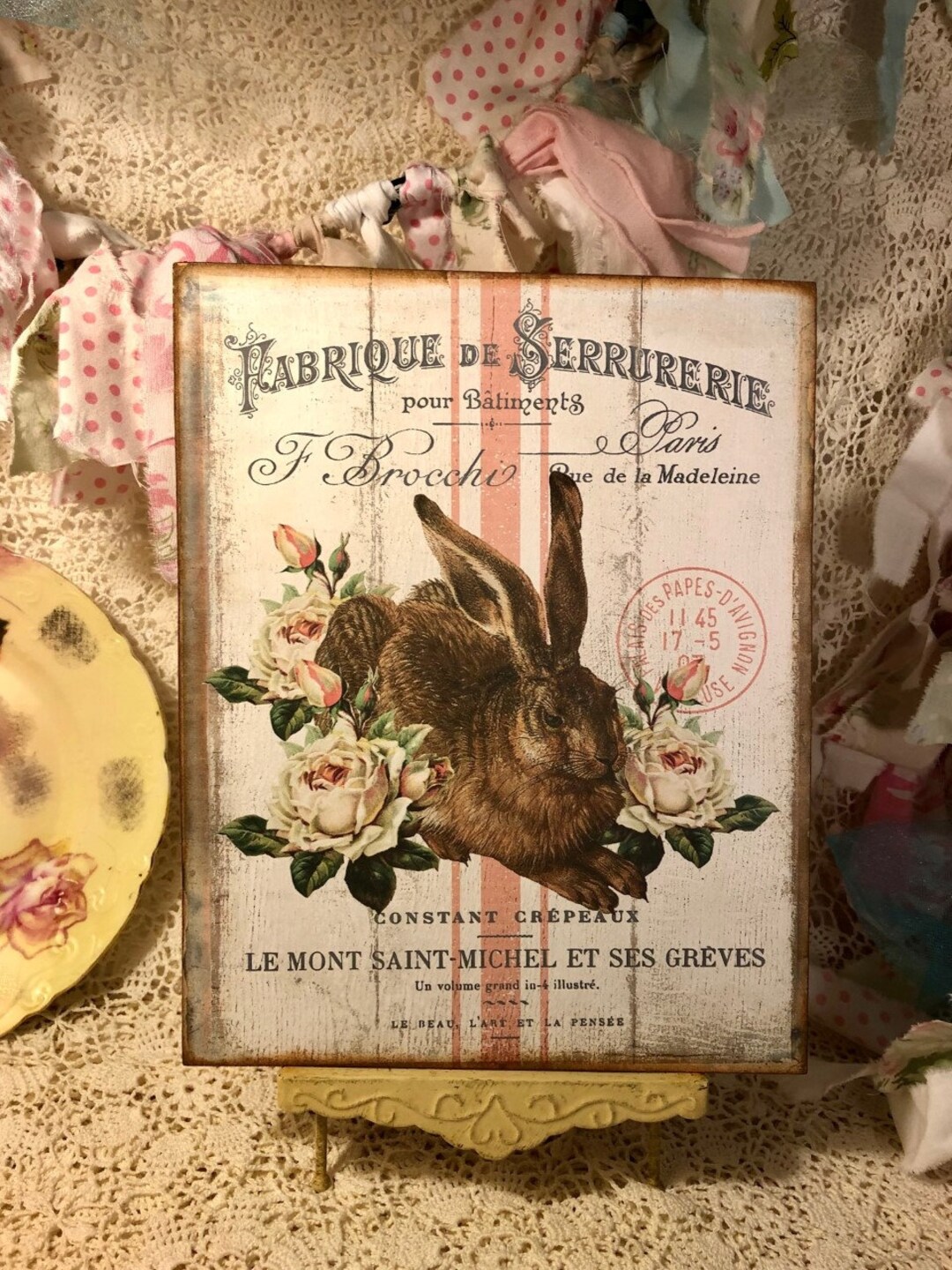Brown Rabbit, French Script, Fabrique, Shabby Chic Sign / Plaque - Etsy