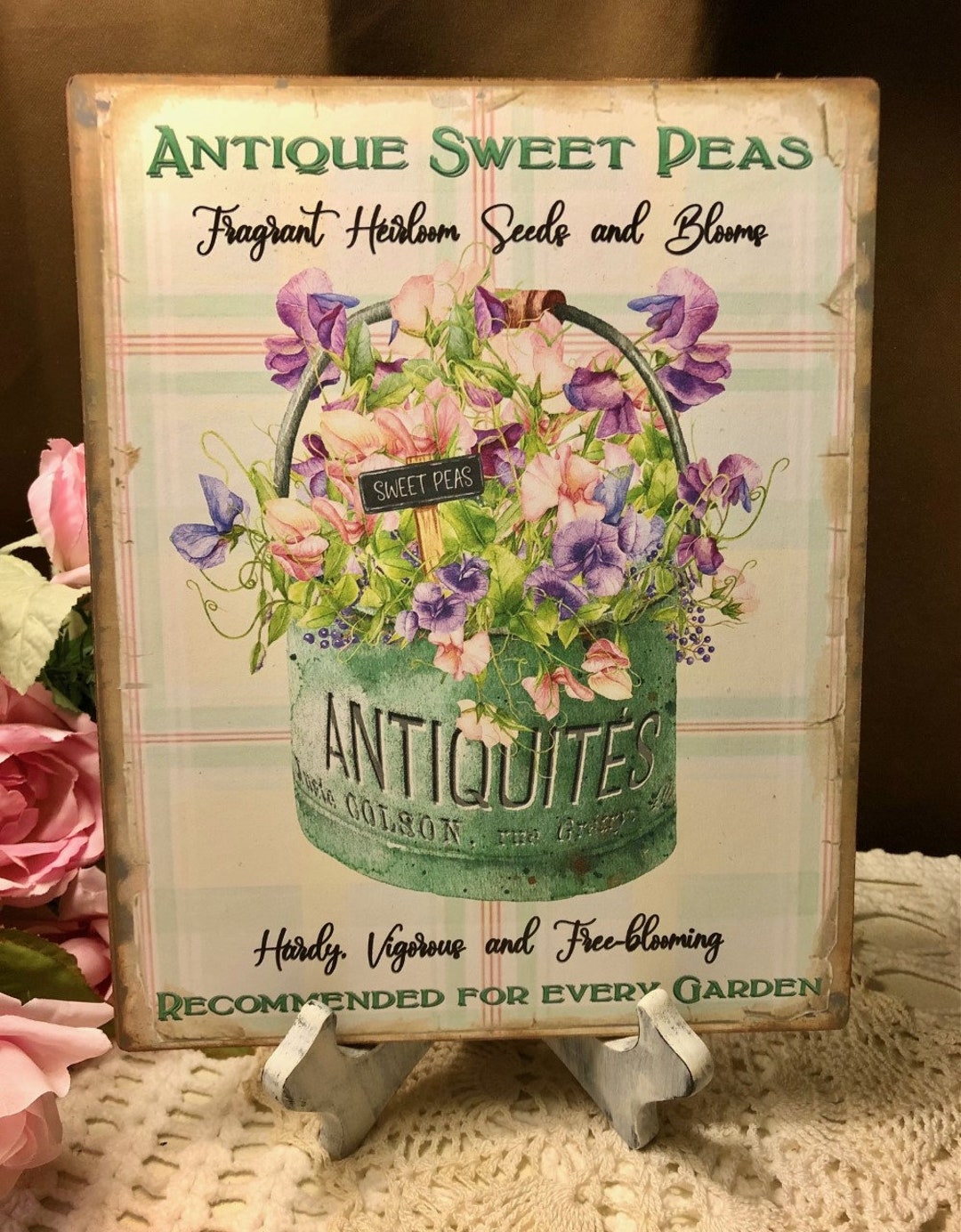 Farmhouse, Antique Sweet Peas, Seed, Shabby Chic HANDCRAFTED Plaque ...