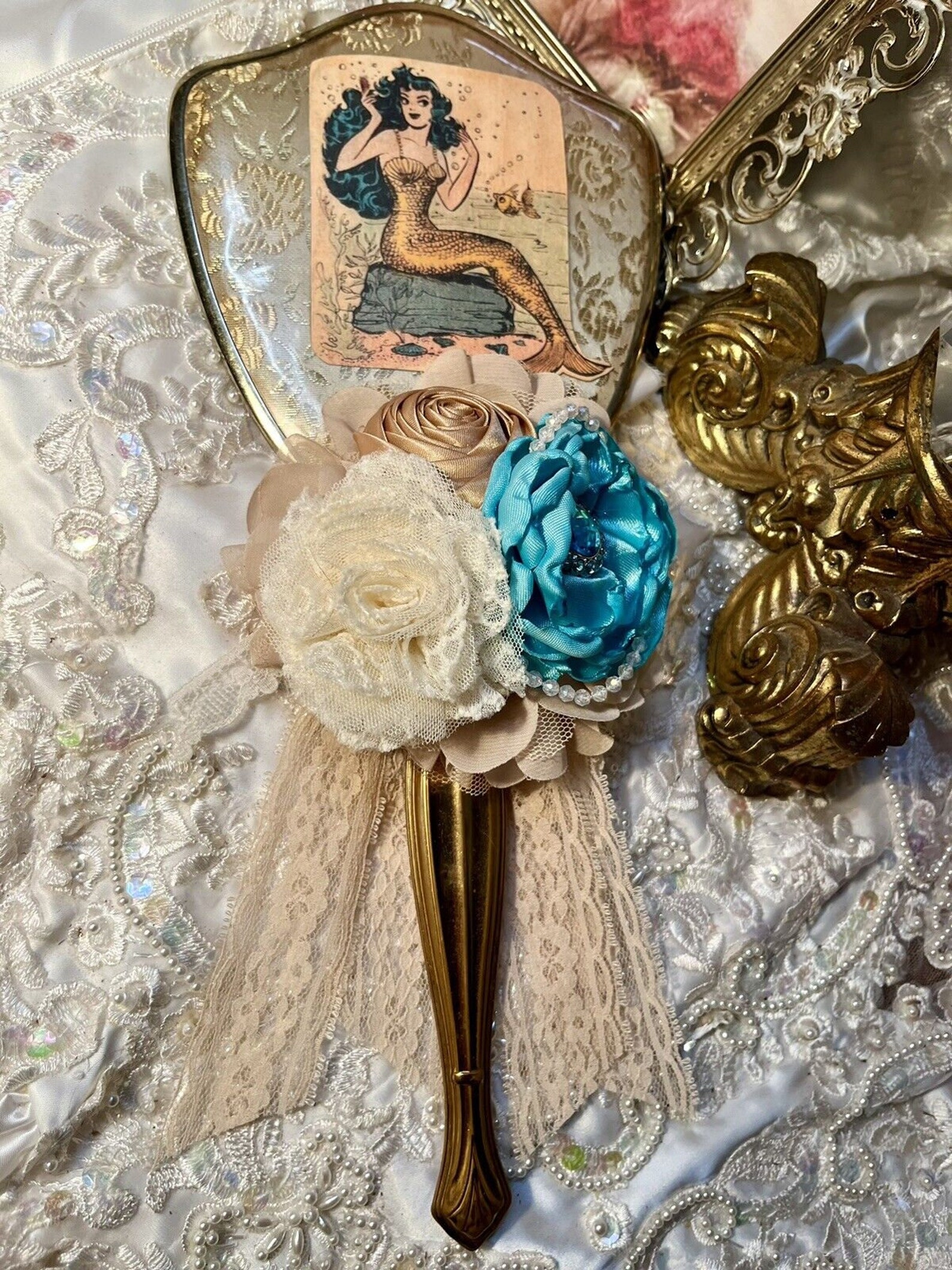 Retro Mermaid Beauty, Antique Vanity Hand Mirror - Etsy