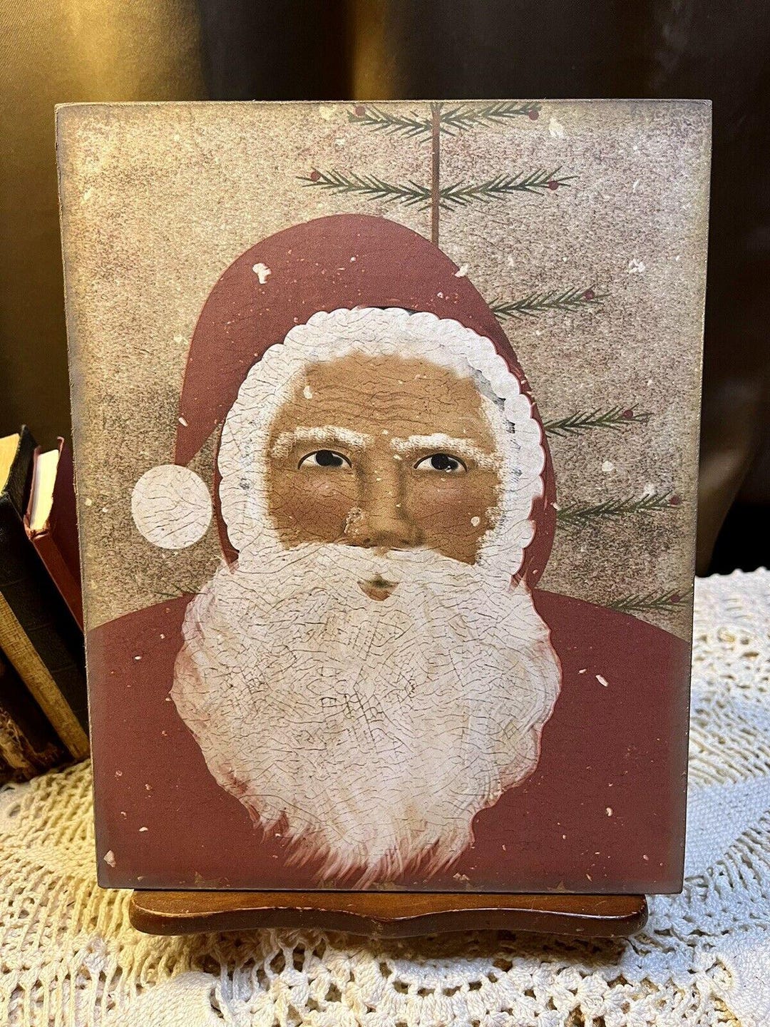 Primitive Folk Art Santa Portrait, Handcrafted Plaque #14 - Etsy