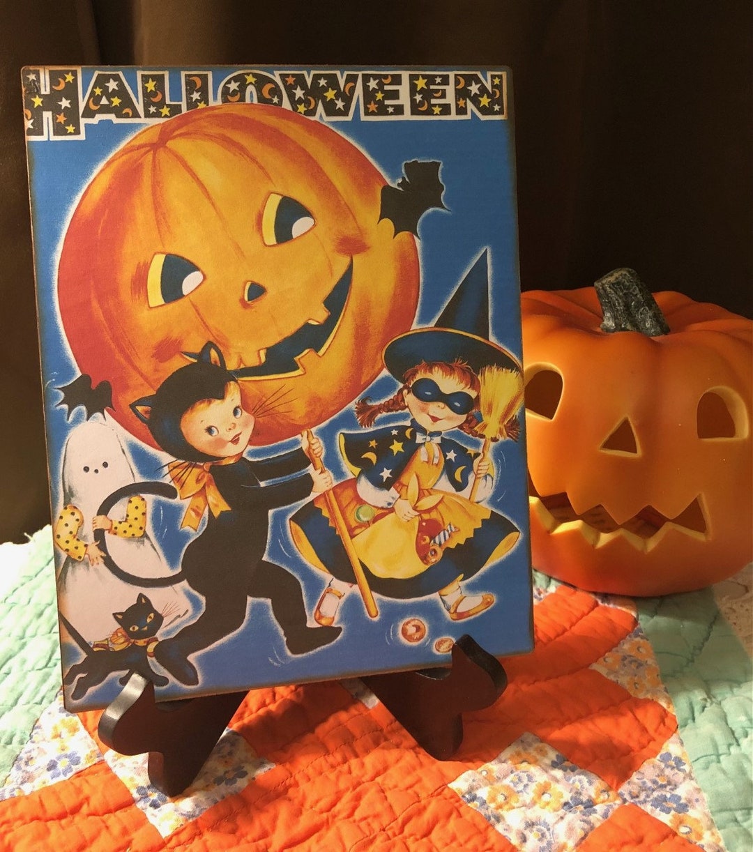 RETRO Halloween Sign / Vintage Style / Wall Decor, Pumpkin, Trick or ...