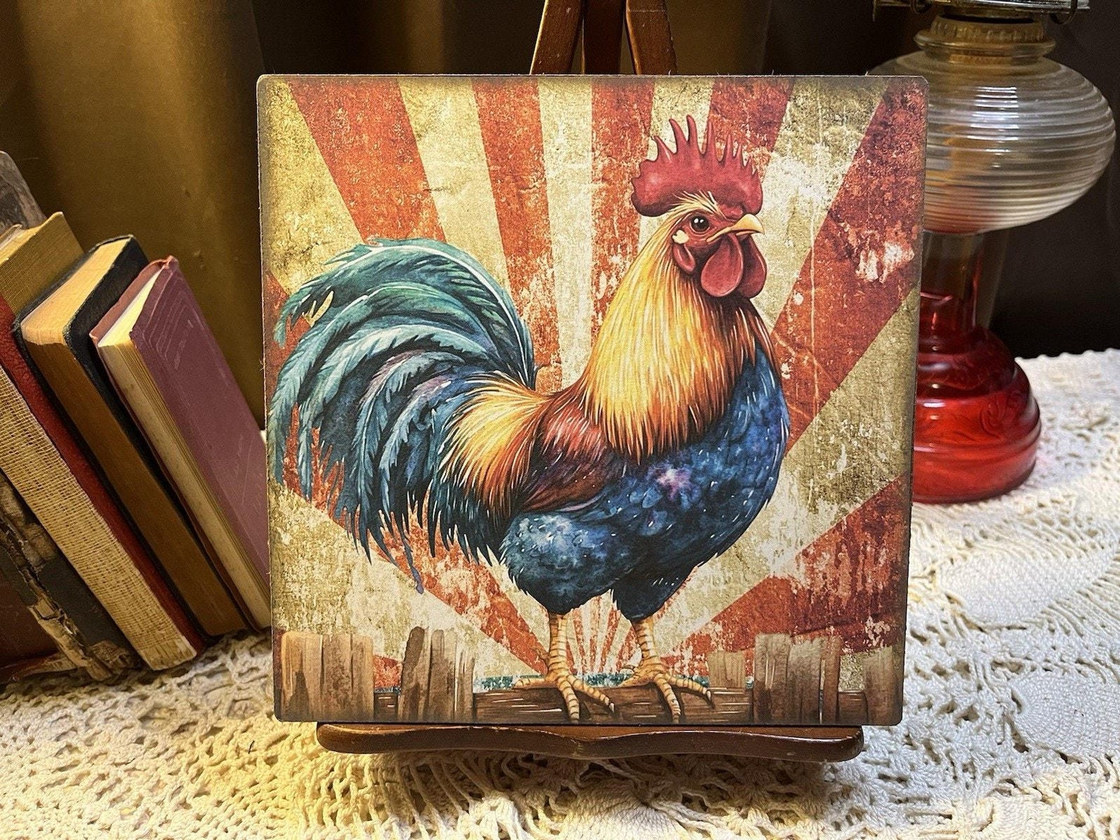 Colorful Rooster, Handcrafted Plaque / Sign 8x8 - Etsy