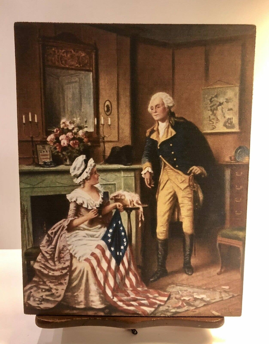 American Flag, Betsy Ross & George Washington, Handcrafted Plaque ...