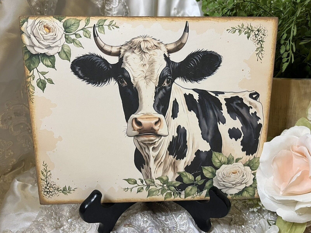 Cow, White Roses, Farmhouse Cottage, Handcrafted Plaque / Sign - Etsy