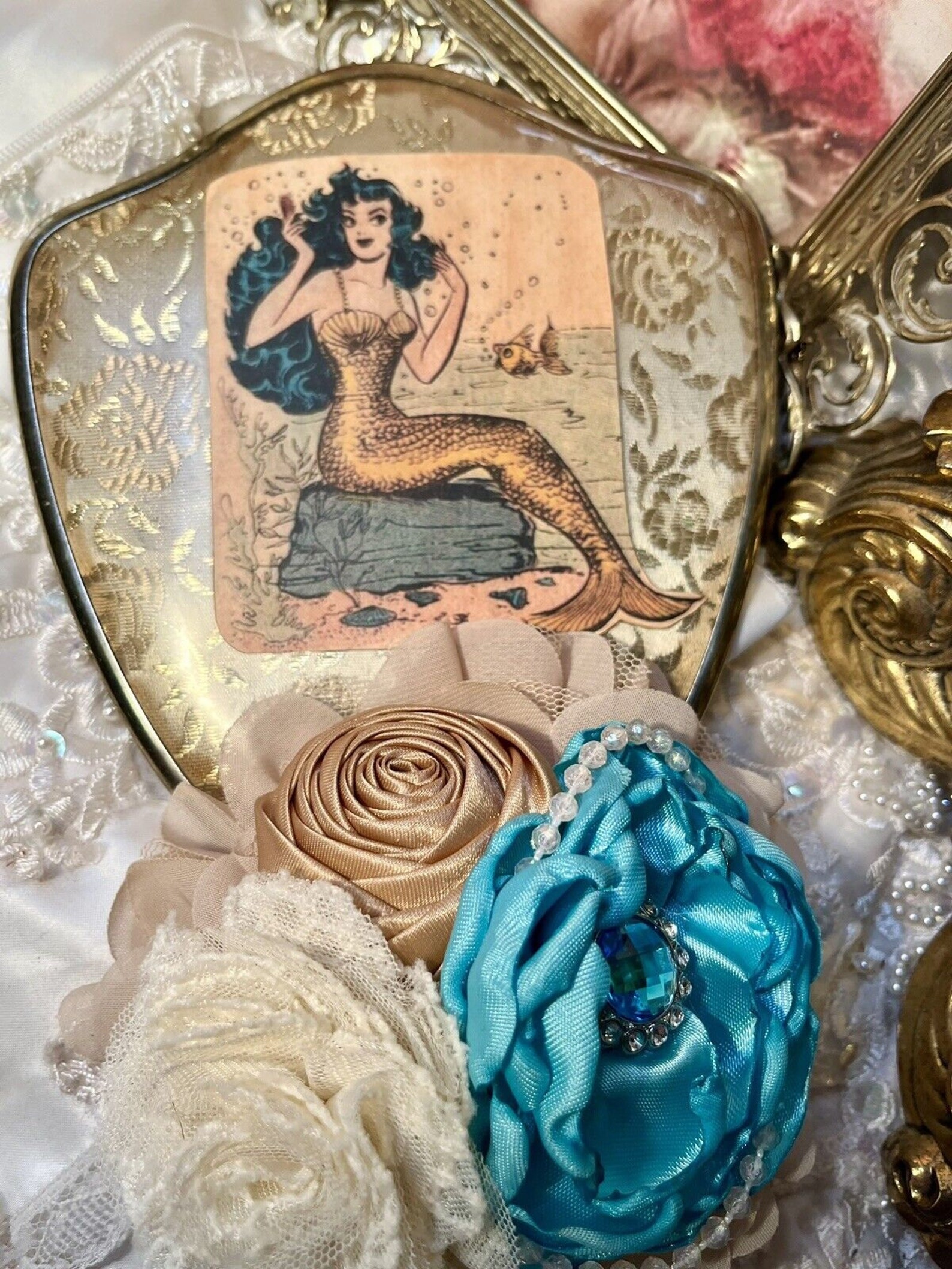 Retro Mermaid Beauty, Antique Vanity Hand Mirror - Etsy