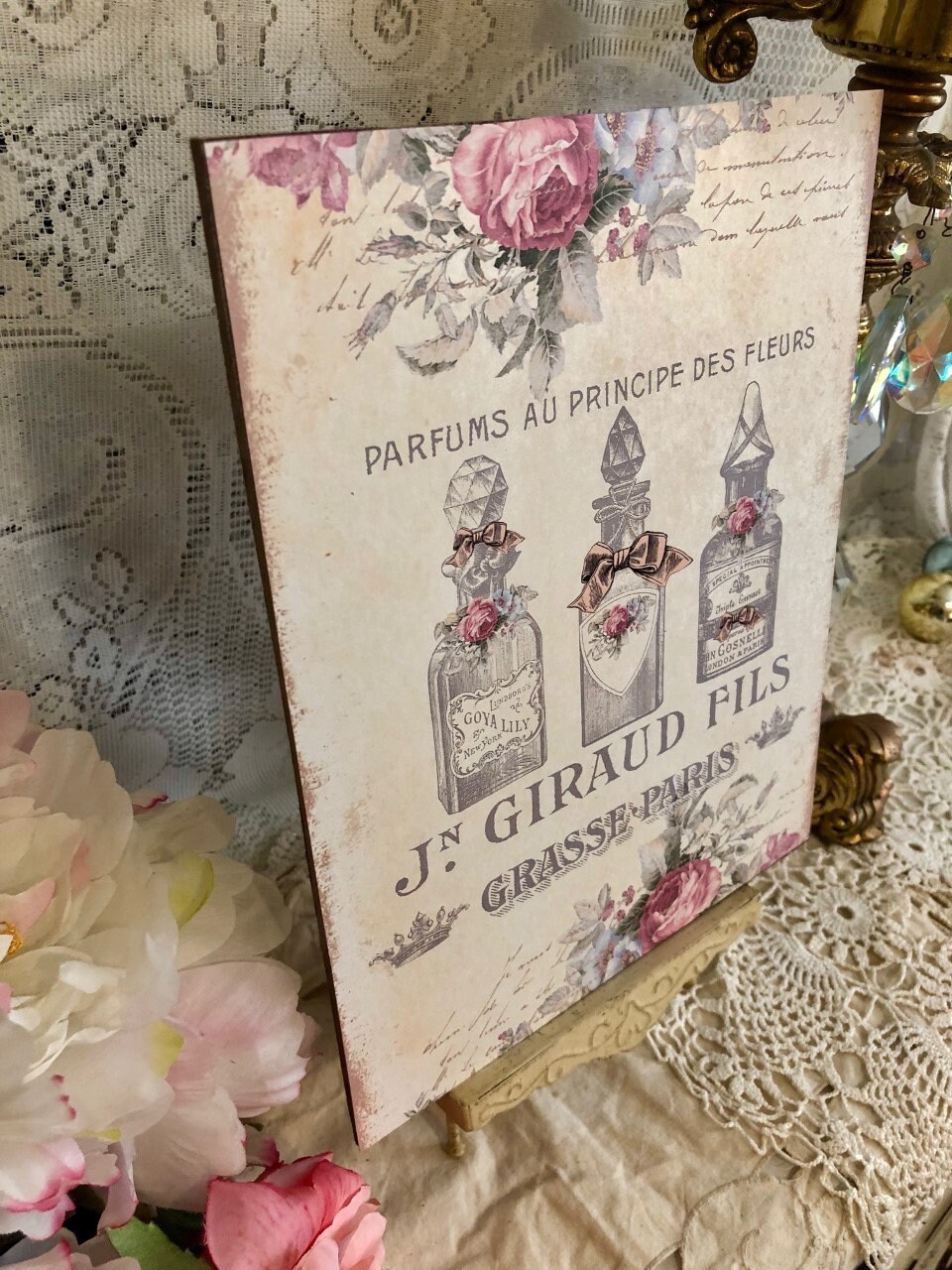 Shabby Chic Sign, Vintage Style, French Perfume, Cottage Roses ...