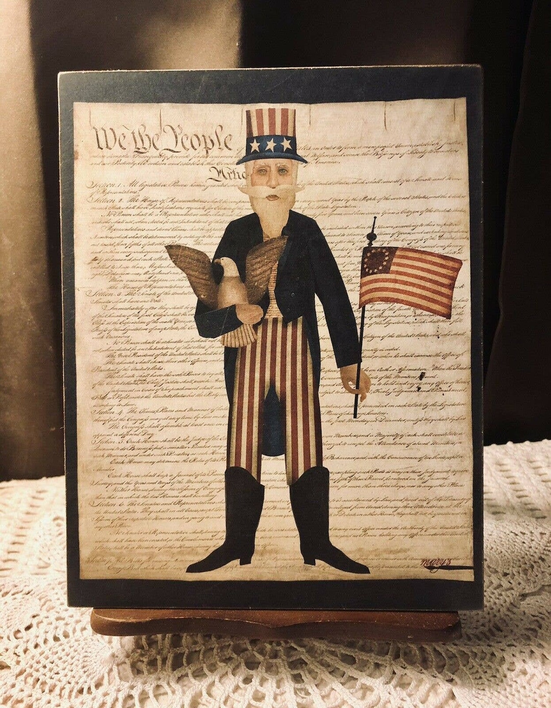 UNCLE SAM Folk Art Patriotic Primitive Americana FLAG Handcrafted ...
