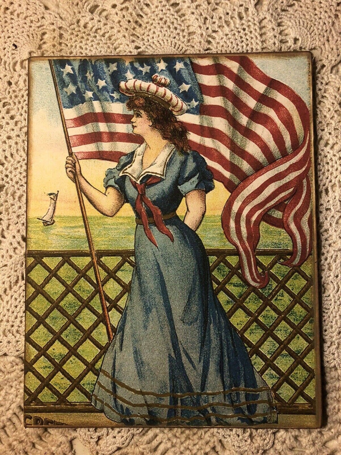 Lady Flag Sea Independence Day Americana Handcrafted Plaque / - Etsy