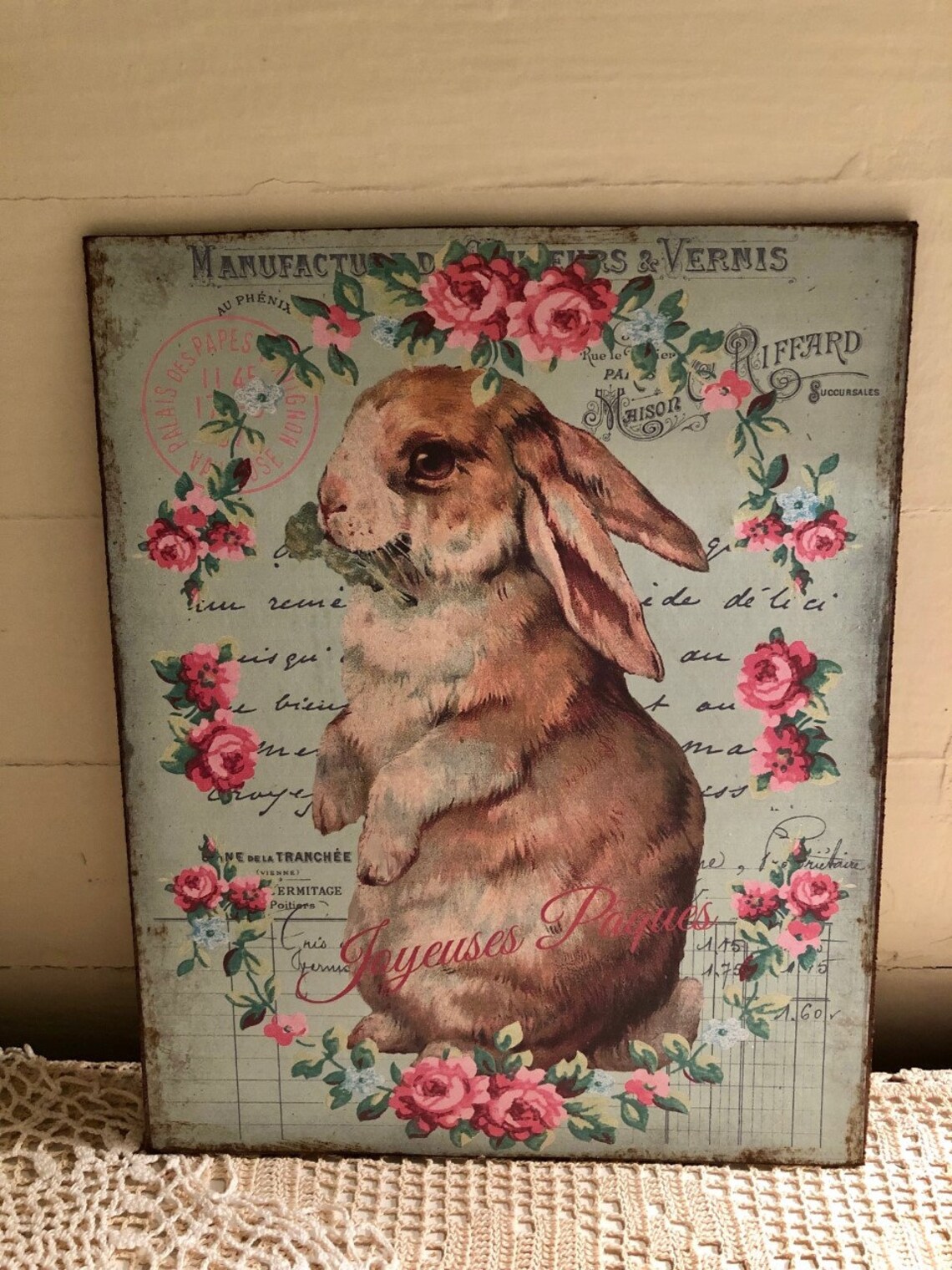 Shabby Chic Brown Bunny Rabbit Handcrafted Plaque - Etsy