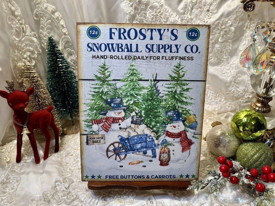 Frosty’s Snowball Supply Co., Snowman Christmas Handcrafted Plaque Sign ...