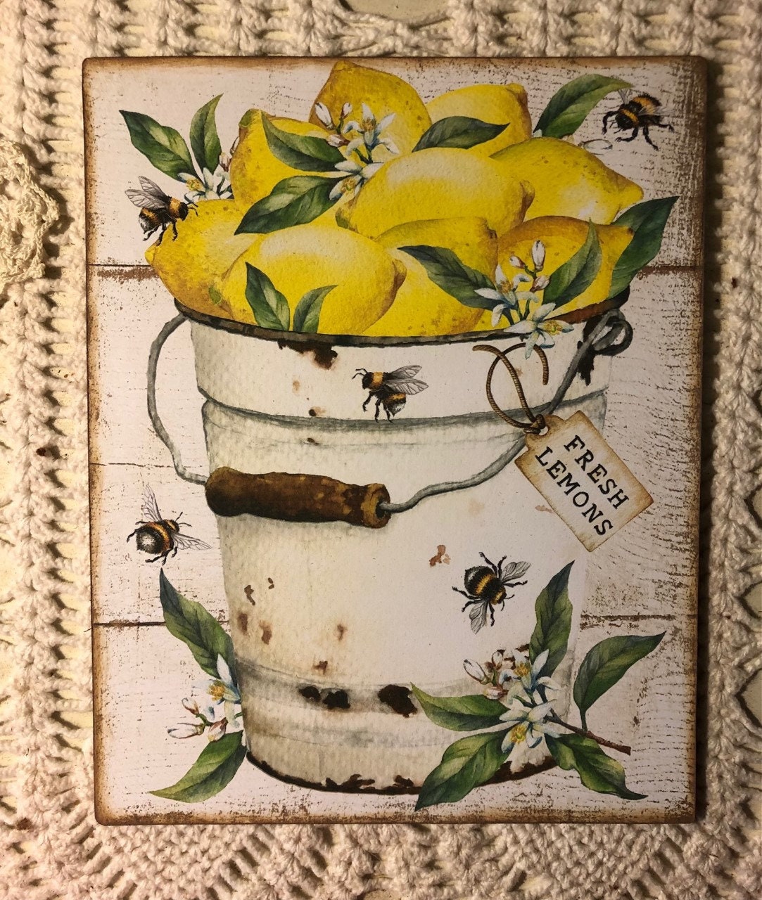Rustic Lemon Bucket, FRESH LEMONS, Bees, Handcrafted Plaque / Sign - Etsy