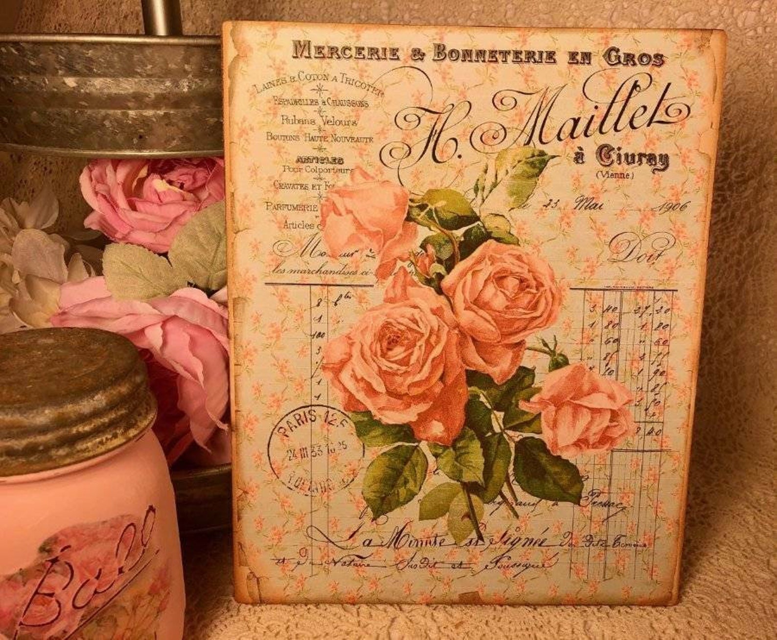 Shabby Chic Pink Roses Paris Invoice Vintage Style - Etsy