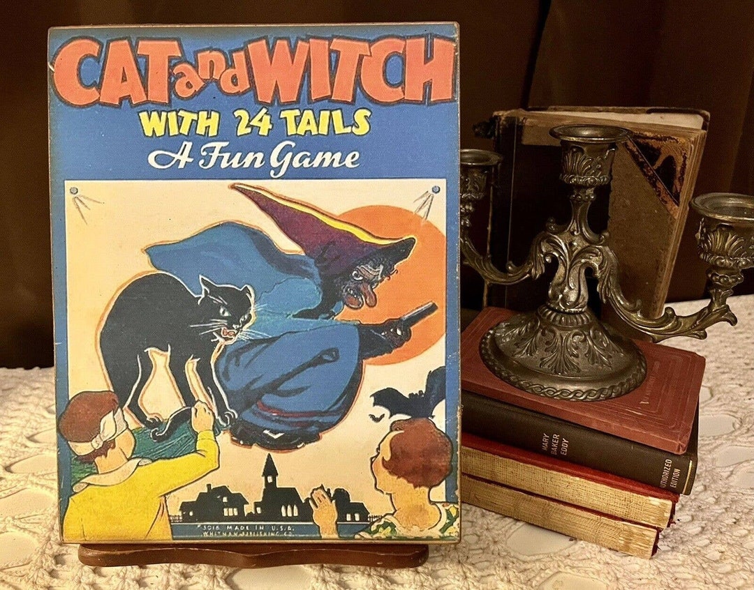 Vintage Halloween, Cat & Witch Game, Retro Handcrafted Plaque / Sign - Etsy