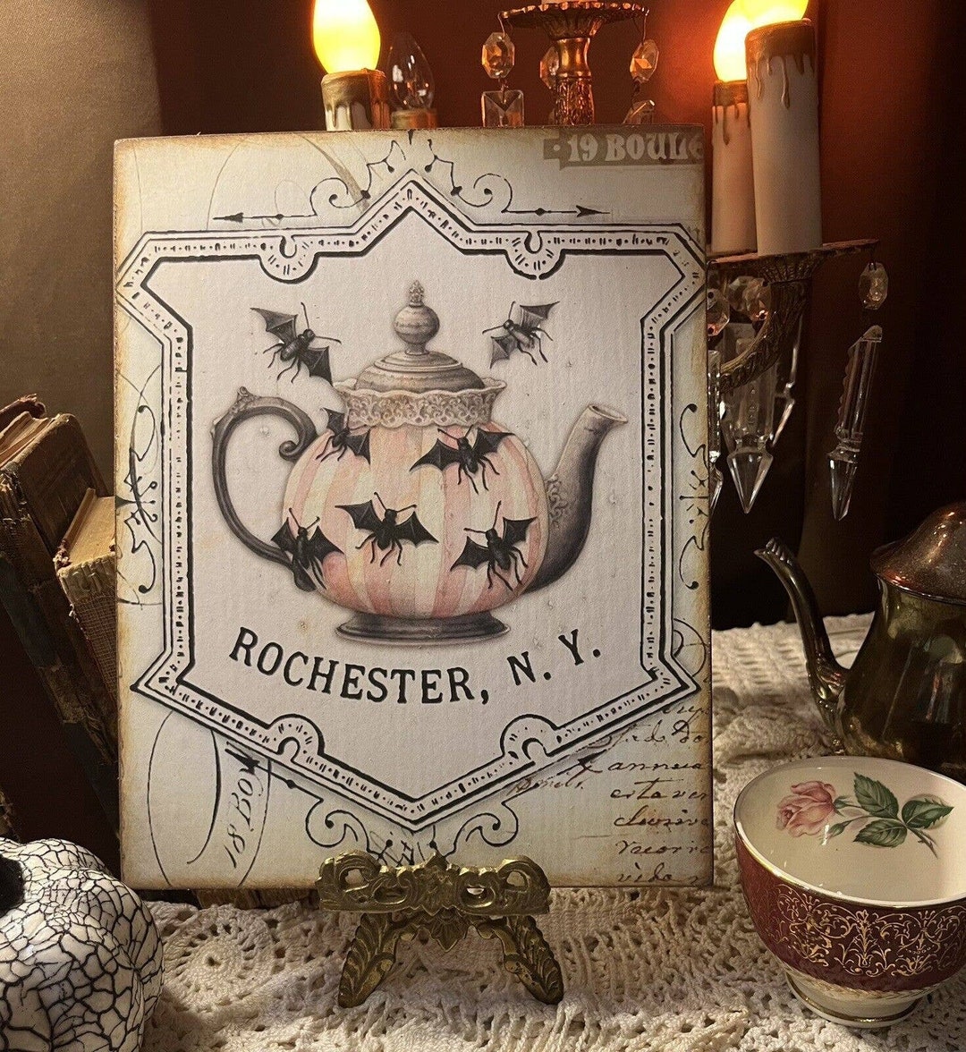 Witches Tea Pot Tea Time Romantic Halloween Handcrafted Plaque / Sign ...