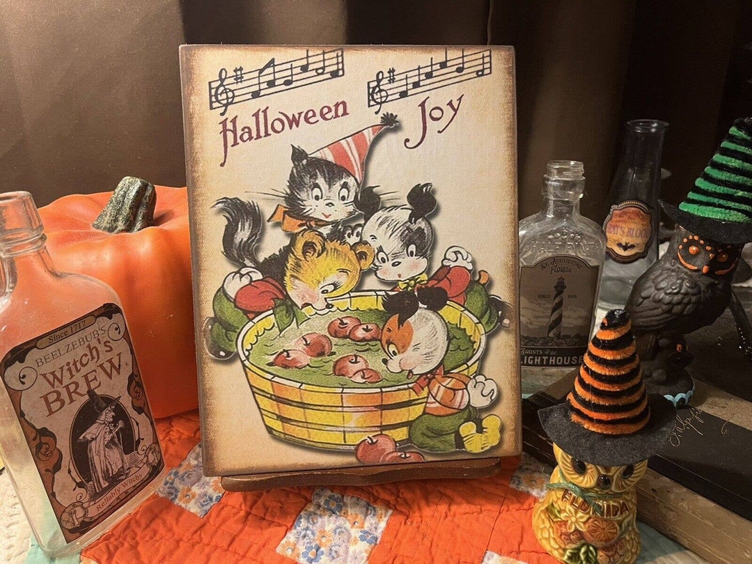 RETRO Halloween Joy, Apple Bobbin', Handcrafted Plaque / Sign - Etsy