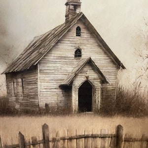 Church, Peaceful Primitive Folk Art, Sepia Handcrafted Plaque / Sign - Etsy