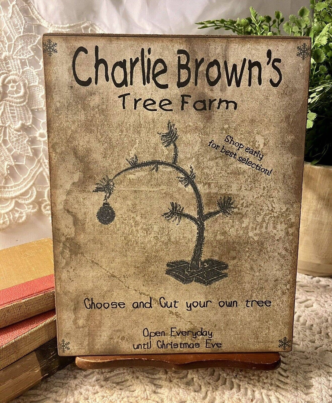 Charlie Brown's Tree Farm, Rustic Primitive Christmas, Handcrafted Sign ...