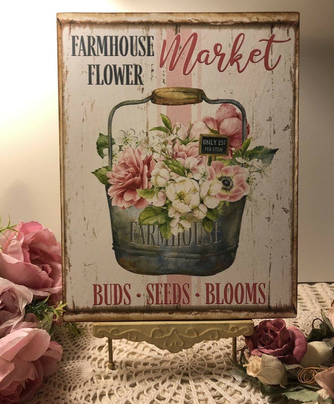 Farmhouse Flower Market Bucket, Handcrafted Plaque / Sign - Etsy