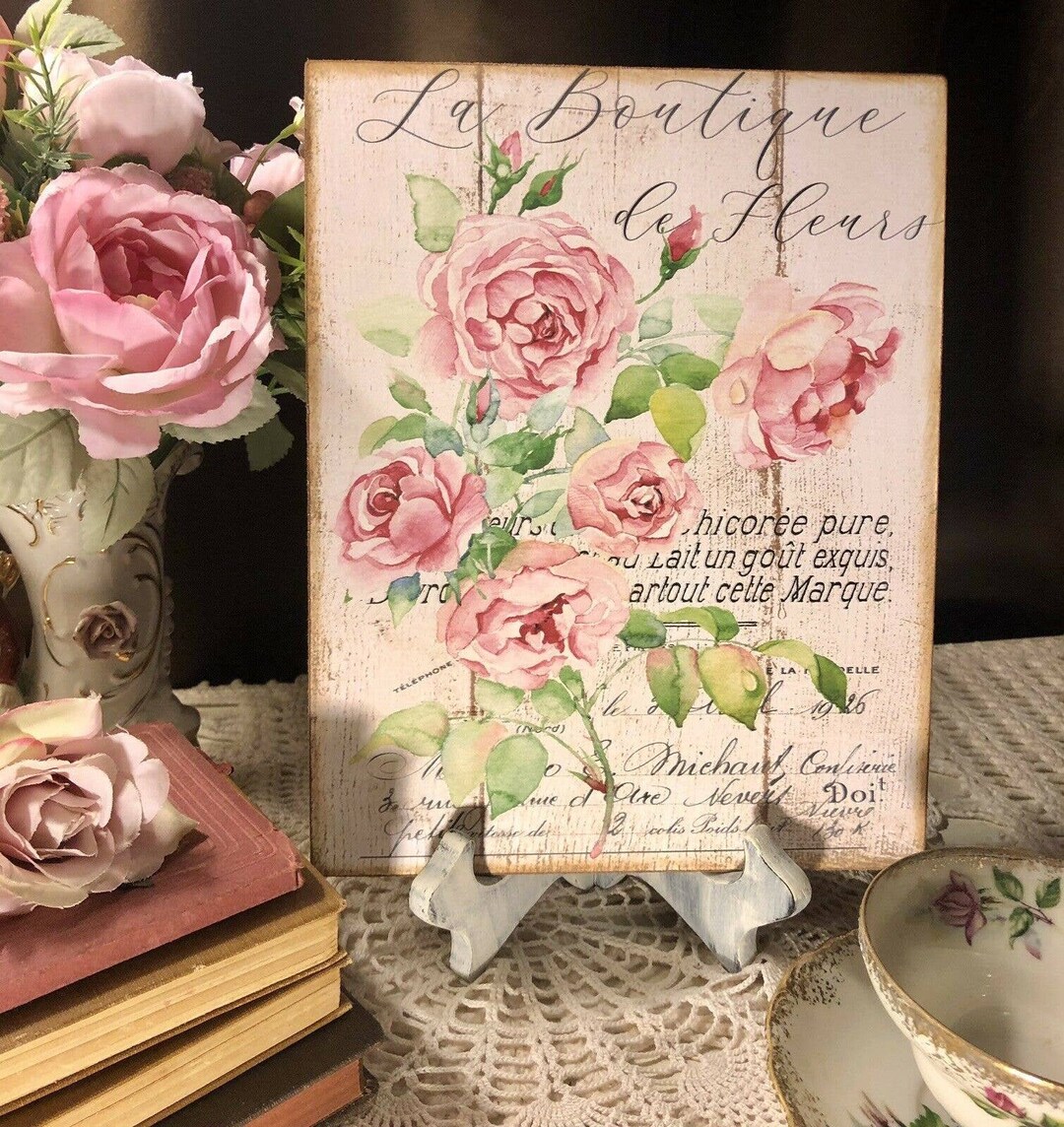 Shabby Chic, French Pink Roses Handcrafted Plaque / Sign - Etsy