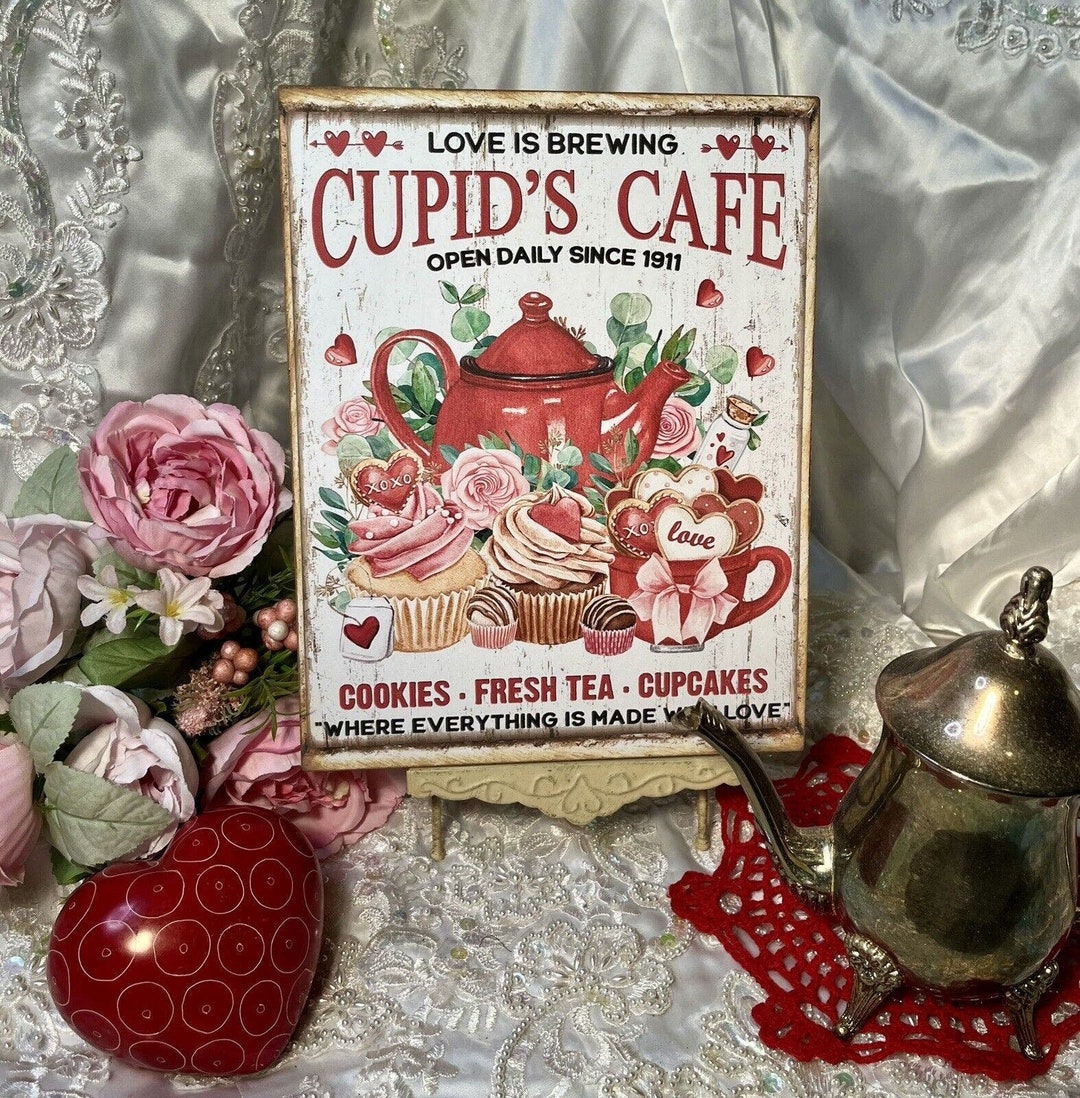 Valentine Cupids Cafe, Red Teapot, Handcrafted Plaque Sign - Etsy