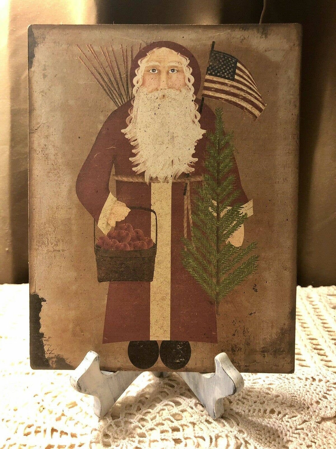 Handmade Primitive Folk Art Patriotic Santa Plaque / Sign #4 - Etsy