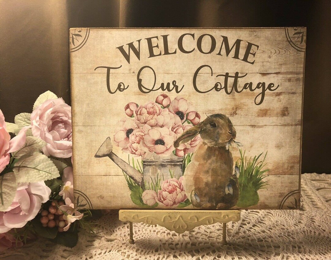 Welcome to Our Cottage, Bunny Rabbit HANDCRAFTED Plaque / Sign - Etsy